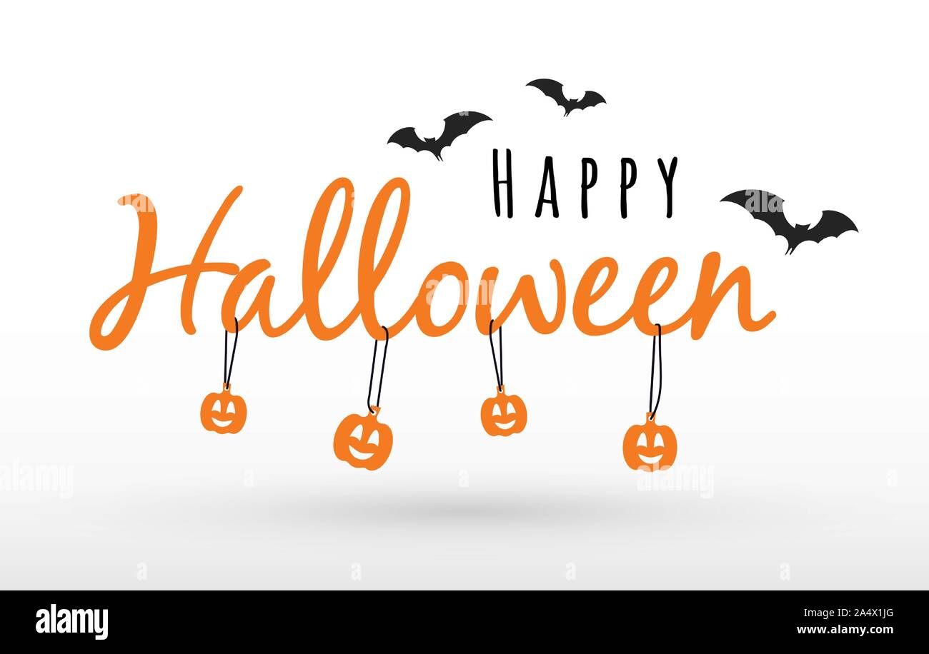 Concept of lettering for halloween party. Logo template of flying bats ...