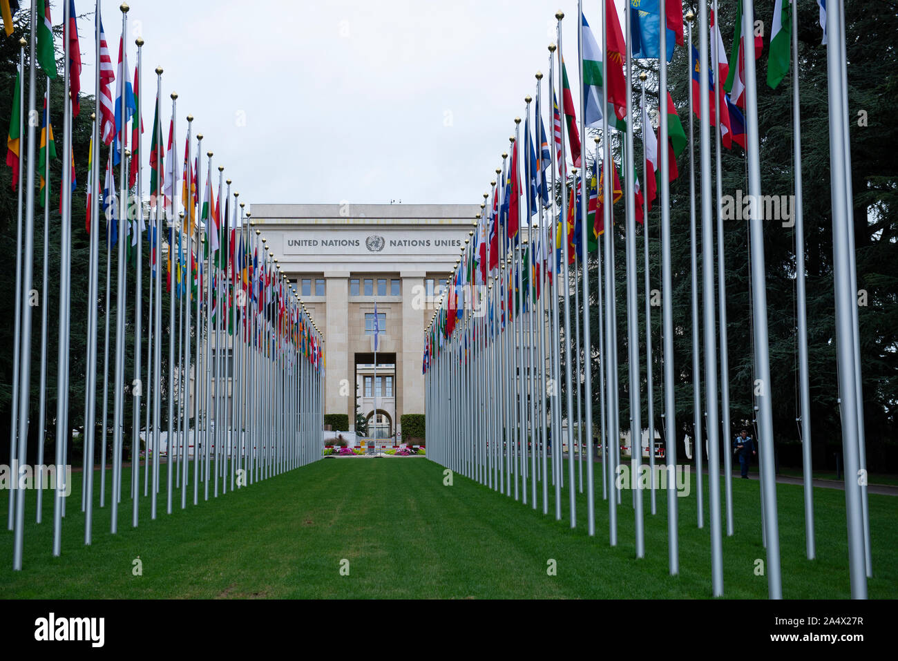 Flags in front of the United Nations, Geneva Stock Photo - Alamy
