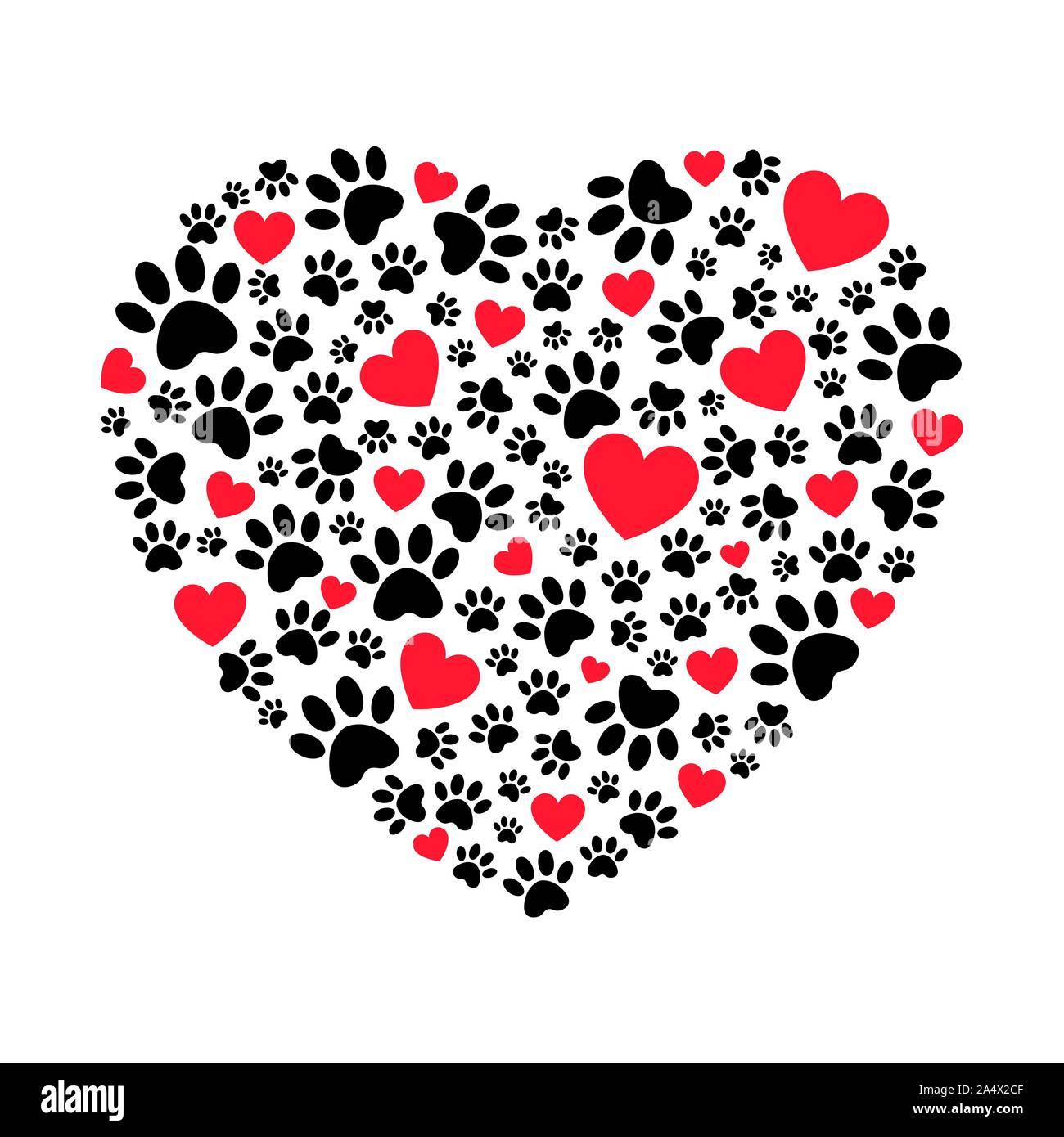 Heart shaped frame made of animal's paw prints. Dog footprints in heart ...