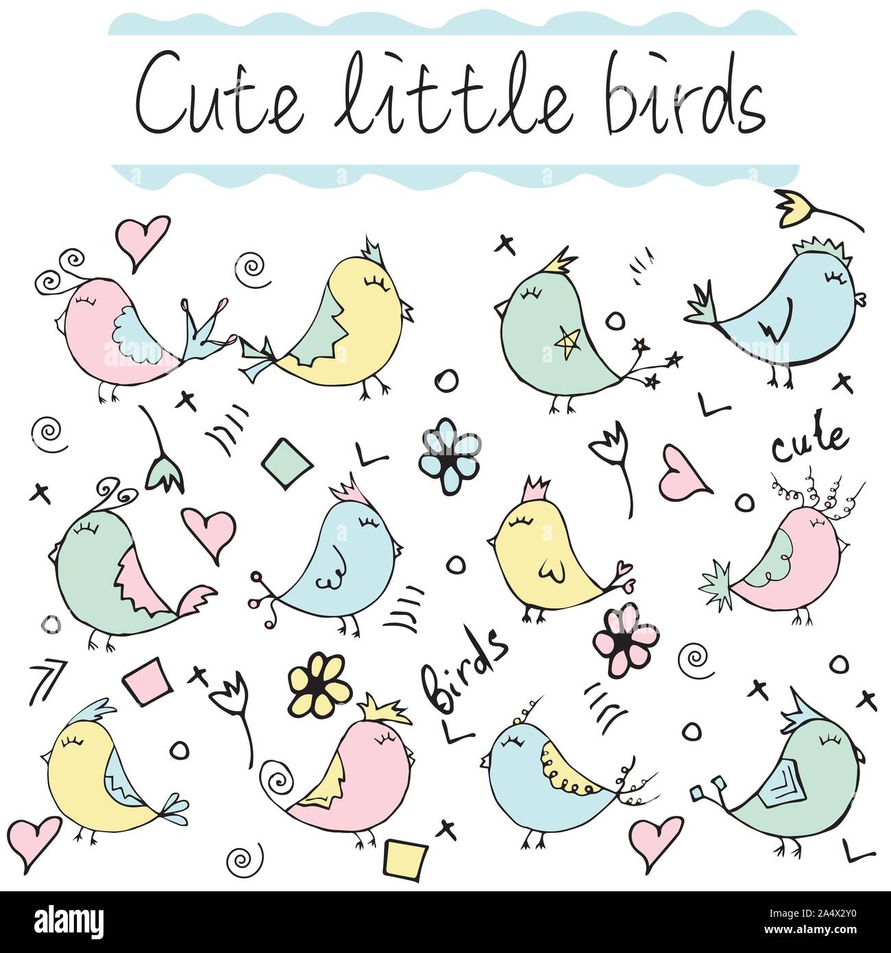Colorful bird collection. Cute hand drawn bird doodles. Good for ...