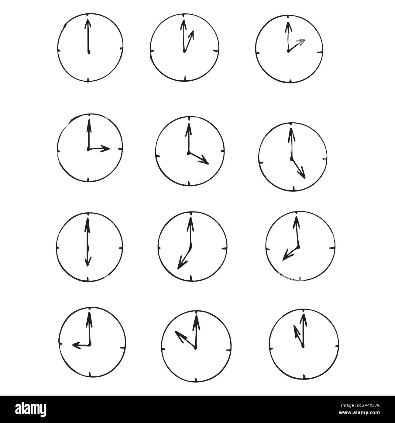 Time icon set in cartoon style on white background. Set of doodle ...