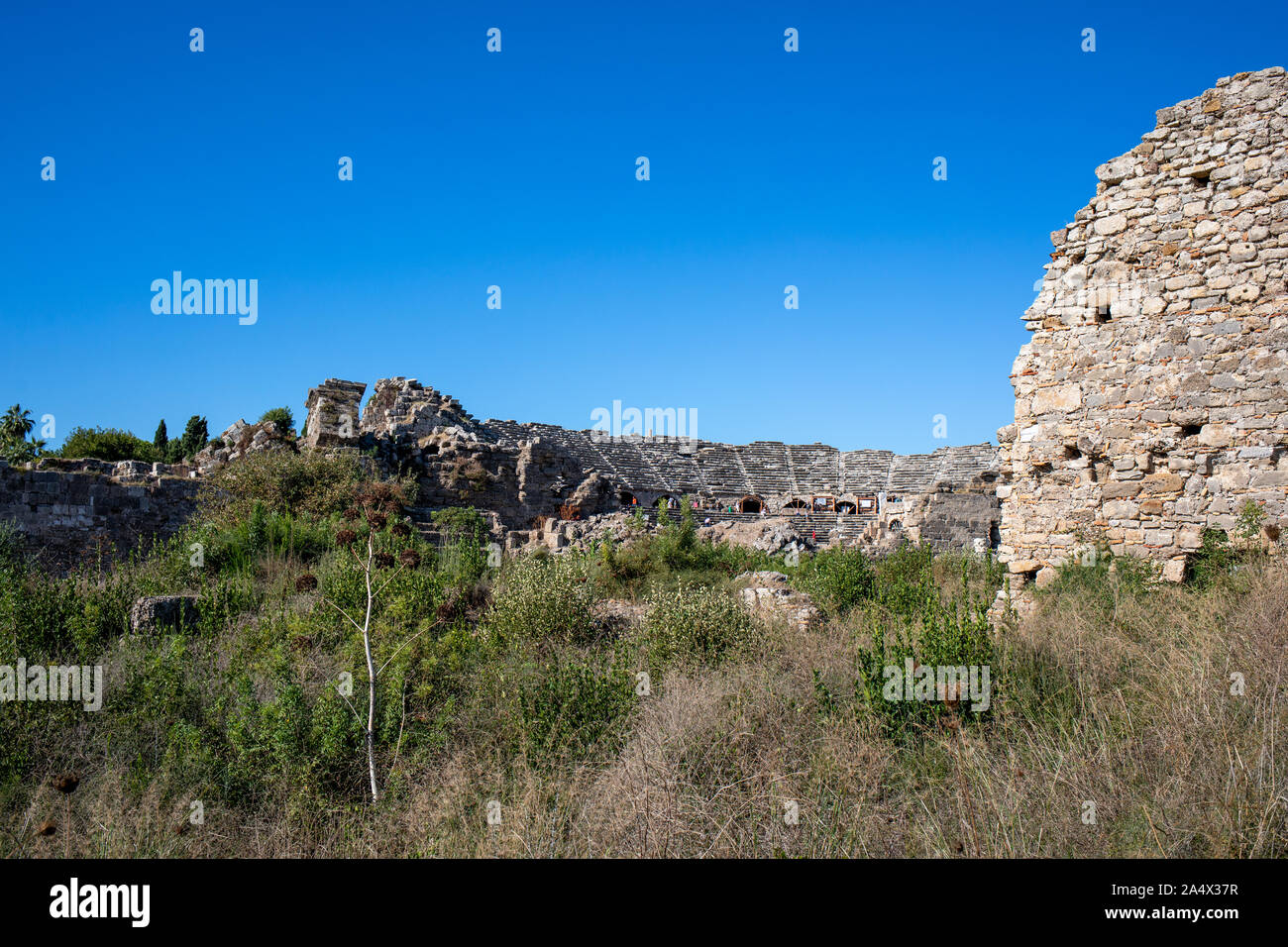 an old historical roman complex with the blue sky in the background ...
