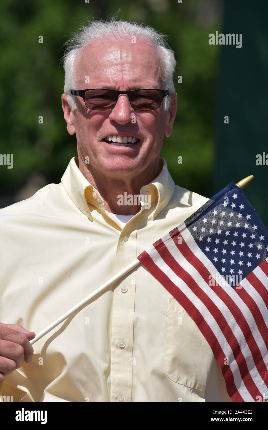 Patriotic Retired Man With Usa Flag Independence Day Stock Photo - Alamy