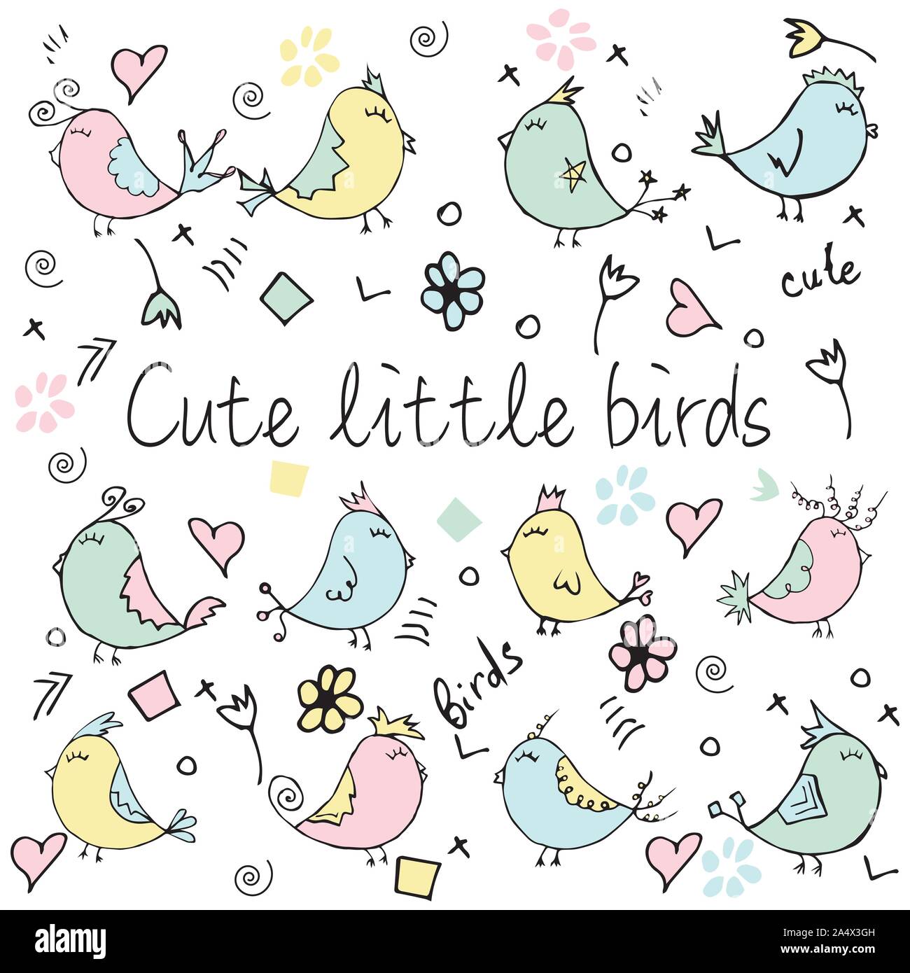 Colorful bird collection. Cute hand drawn bird doodles. Good for ...