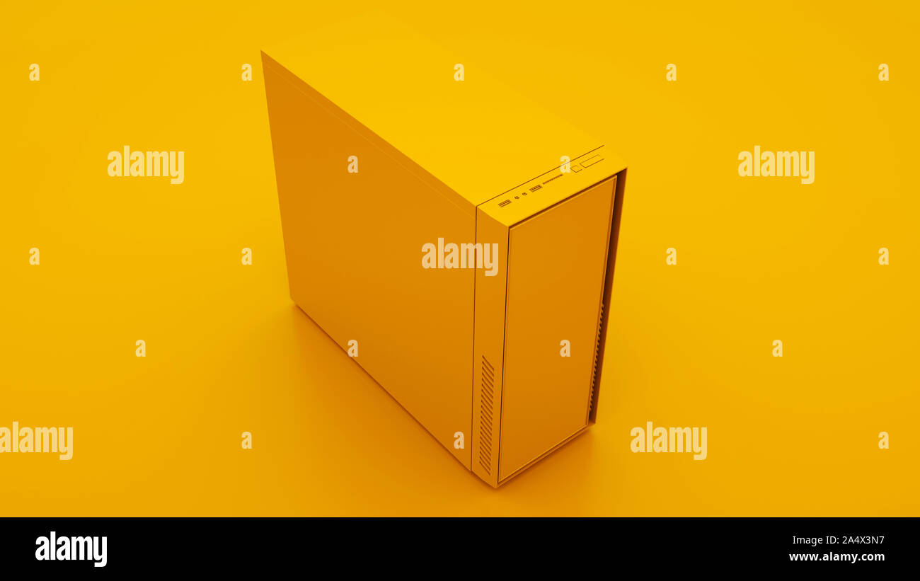 Yellow Case of Computer. Minimal idea concept. 3d illustration Stock ...