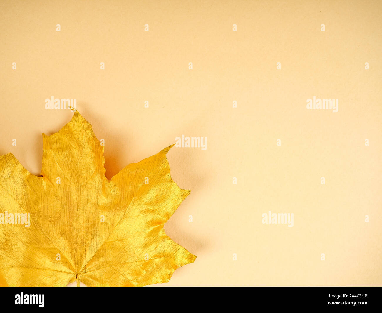 single gold leaf, painted sheet in yellow metal, space for text, for ...