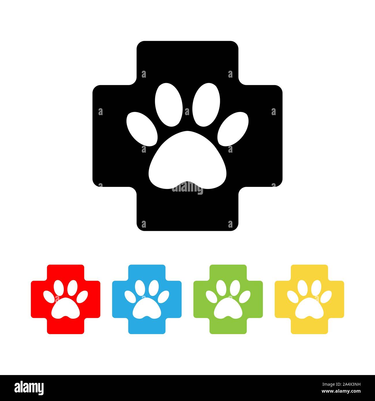 veterinary pharmacy sign. set of black cross with paw veterinary care ...