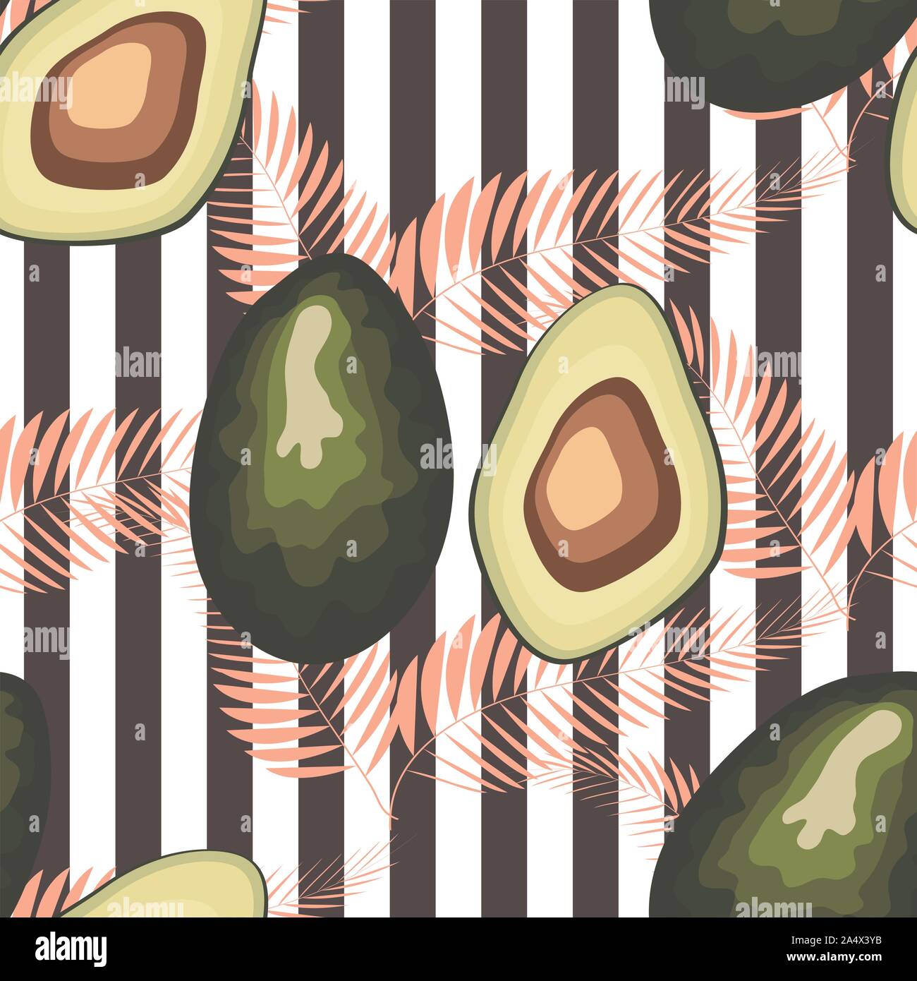 Seamless pattern with tiger stripes and tropical fruits and leaves ...