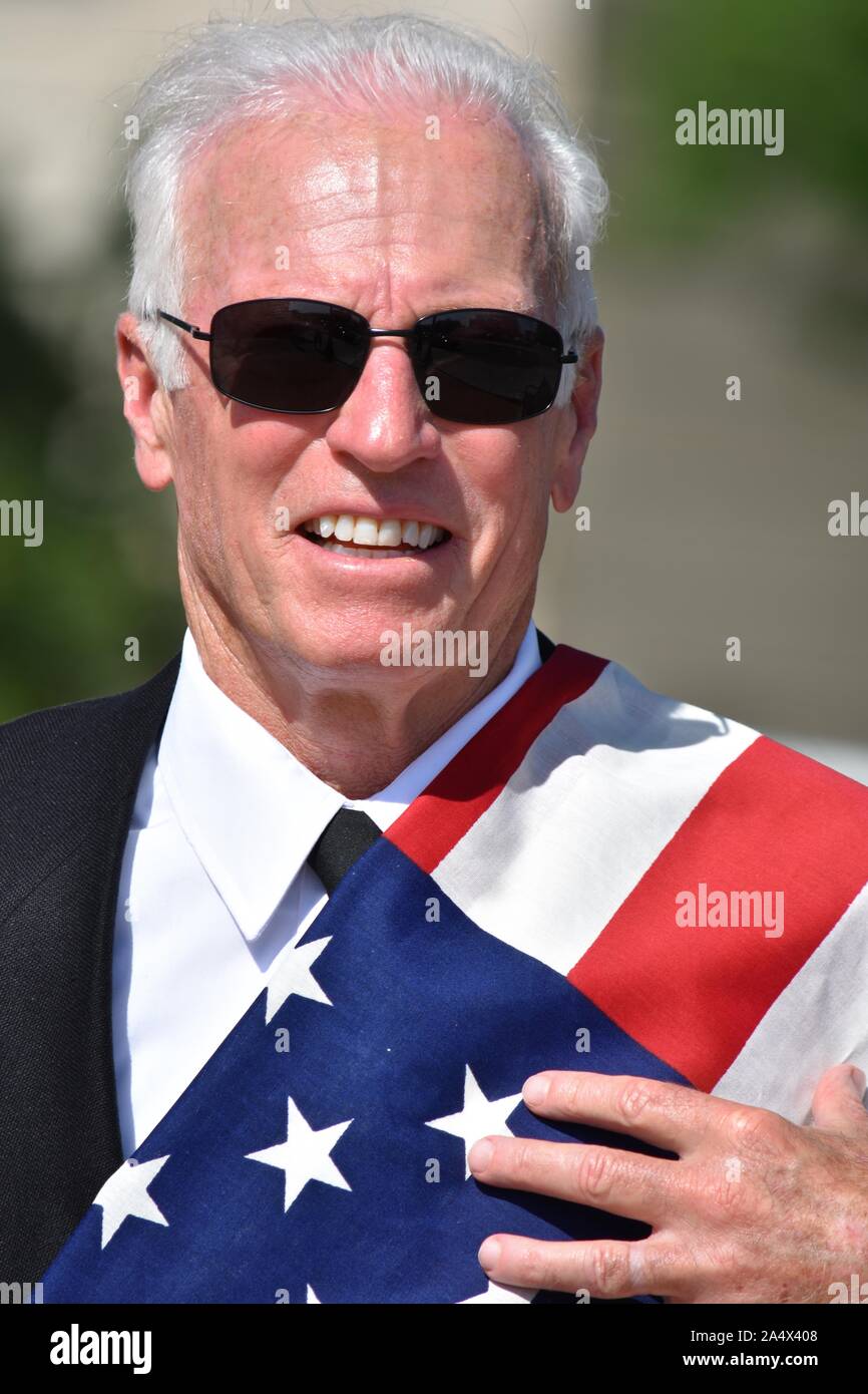 Adult Senior Male Politician Smiling With Usa Flag Stock Photo - Alamy
