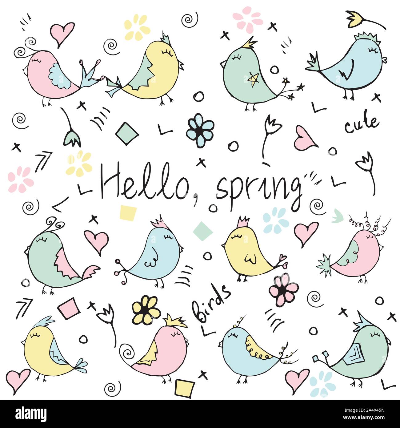 Colorful bird collection. Cute hand drawn bird doodles. Good for ...