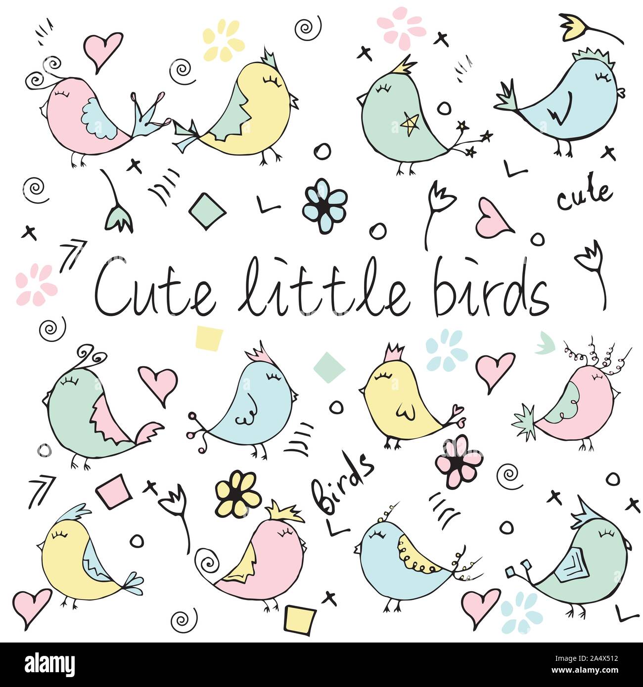 Colorful bird collection. Cute hand drawn bird doodles. Good for ...