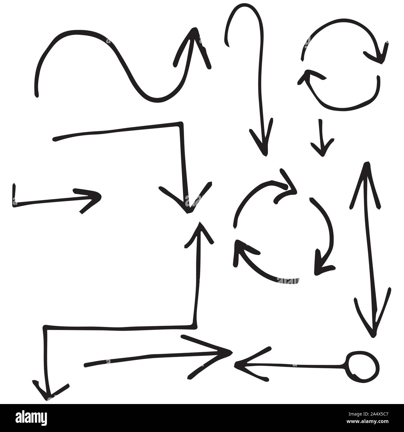 Set of vector curved arrows hand drawn. Sketch doodle style. Collection of pointers Stock Vector ...