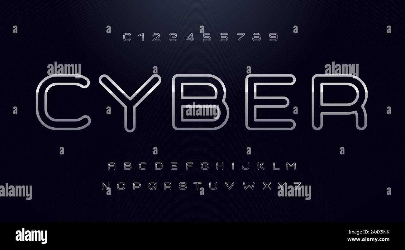 Cyber font, capital letters with shiny metal contour Stock Vector Image ...