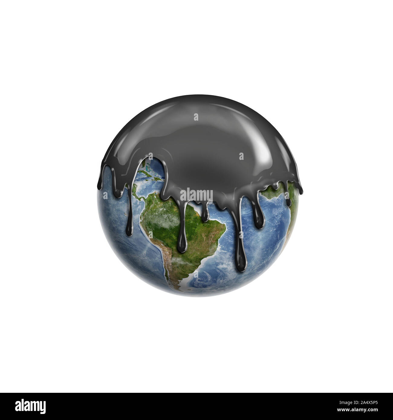 Rendering of black oil liquid leaking on tine Earth Stock Photo - Alamy