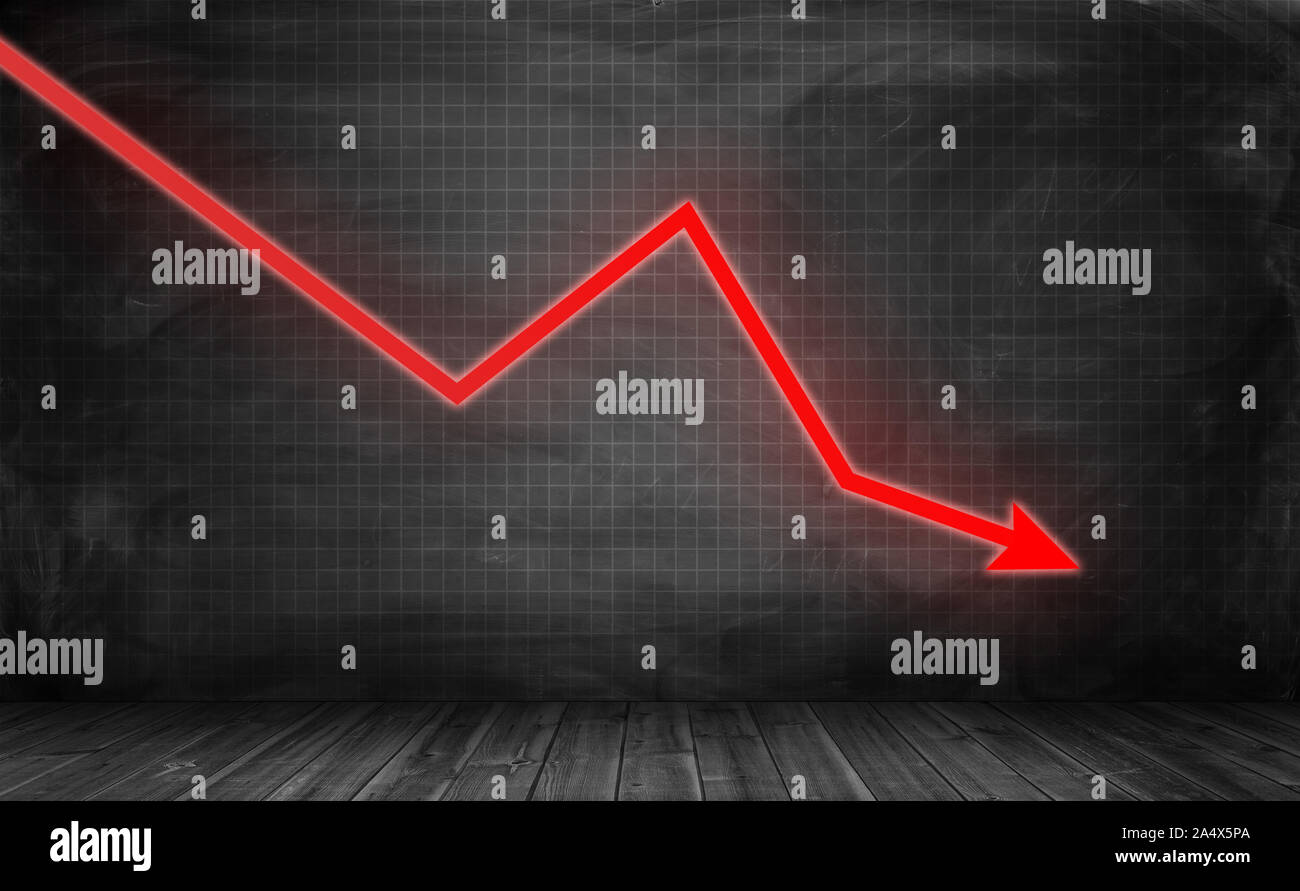 Downwards glowing red arrow on grey statistic grid background Stock ...