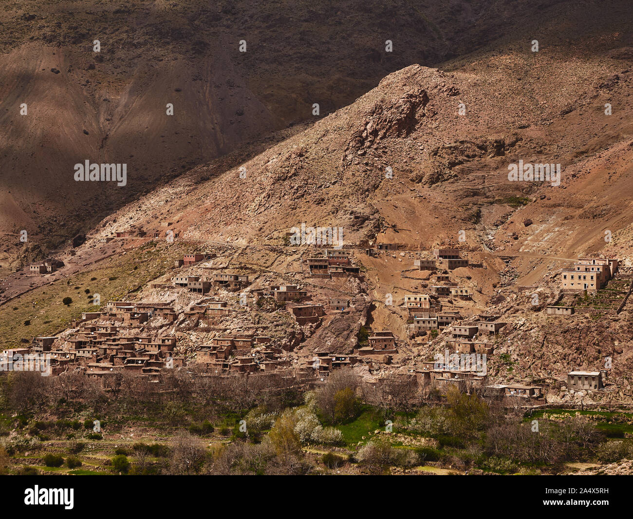 View of traditional moroccan rural village of Tacheddirt in High Atlas ...