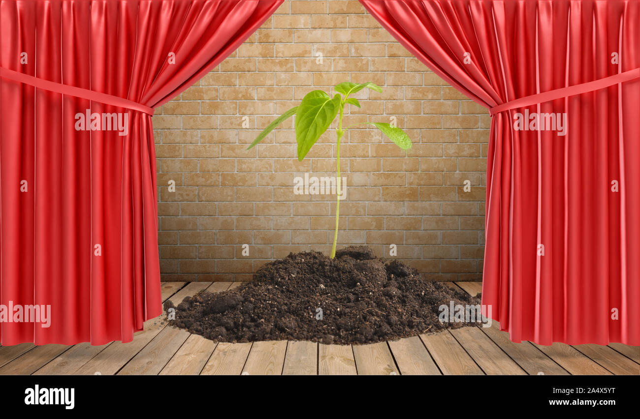 3d rendering of small plant growing from a pile of soil standing on ...