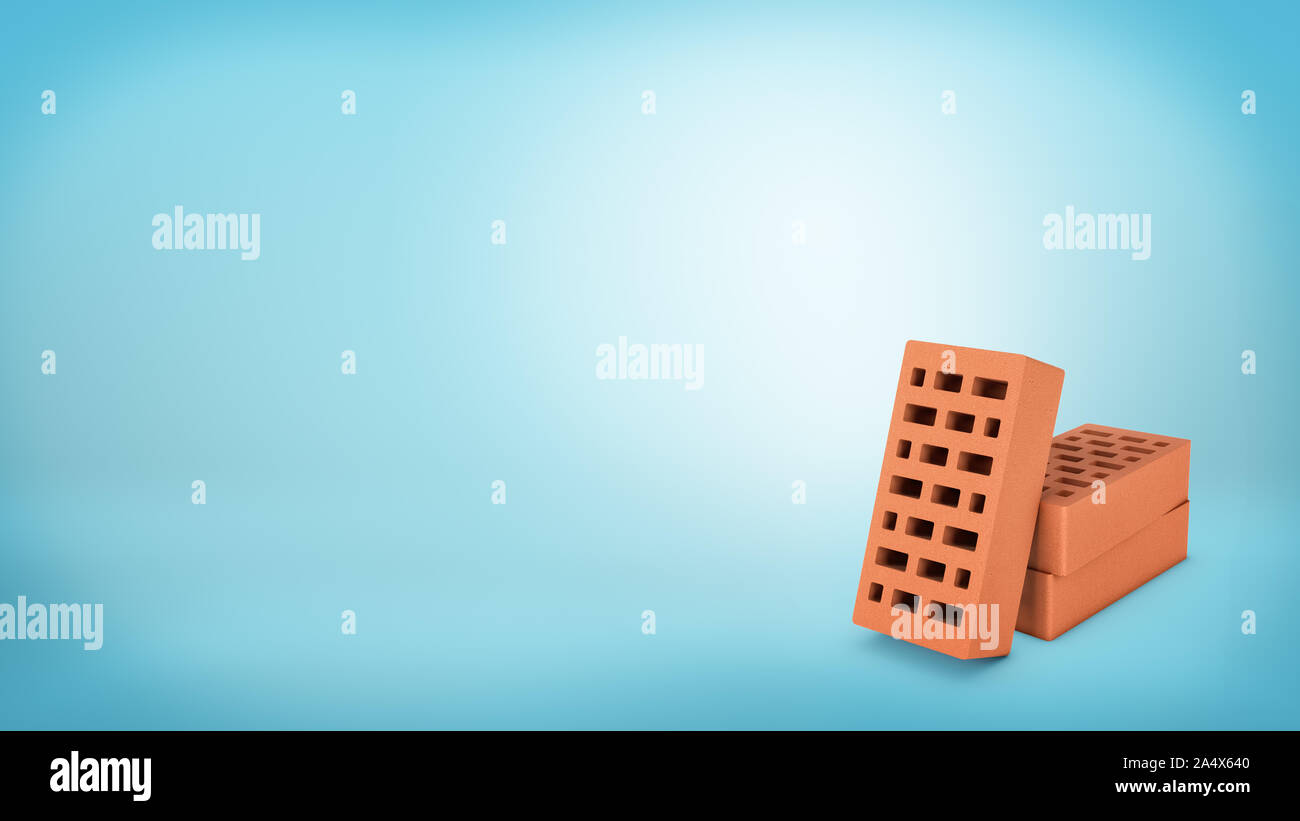 3d rendering of a three hollow red bricks placed on a blue background ...