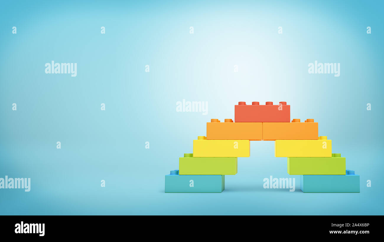3d rendering of multi-colored toy blocks making up a rainbow bridge ...