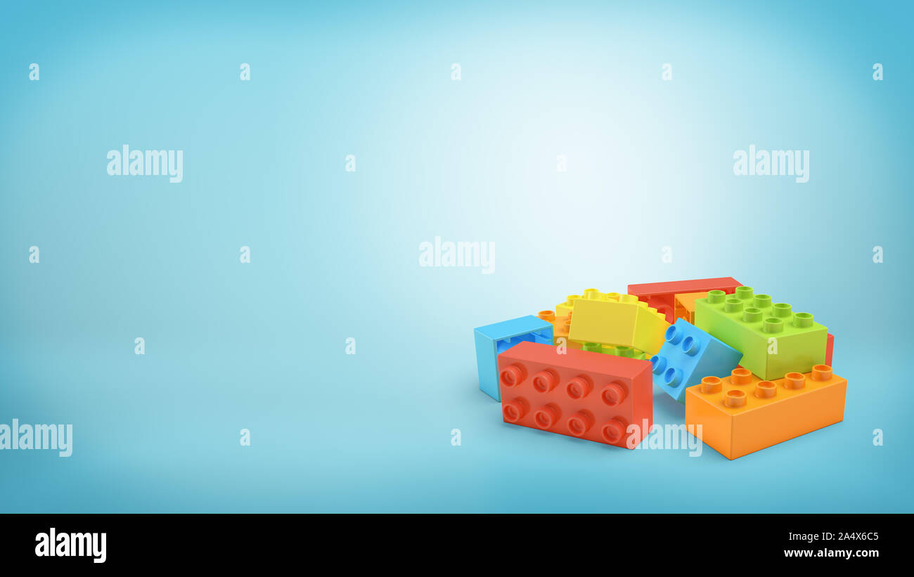 3d rendering of several multi-colored rectangular toy blocks lying in a ...