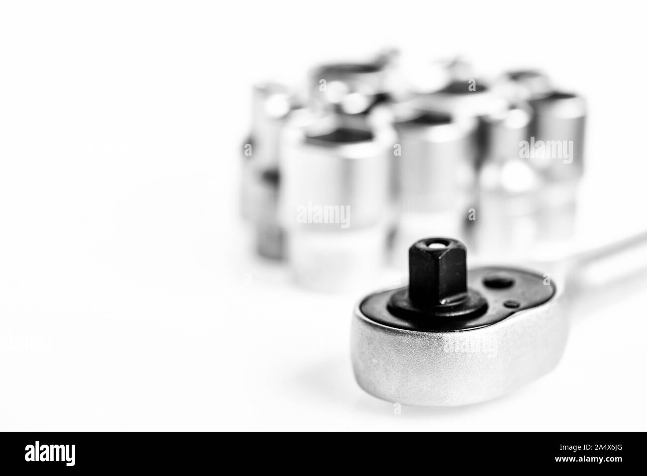 Ratchet tool. Ratchet wrench. Universal socket set white background ...