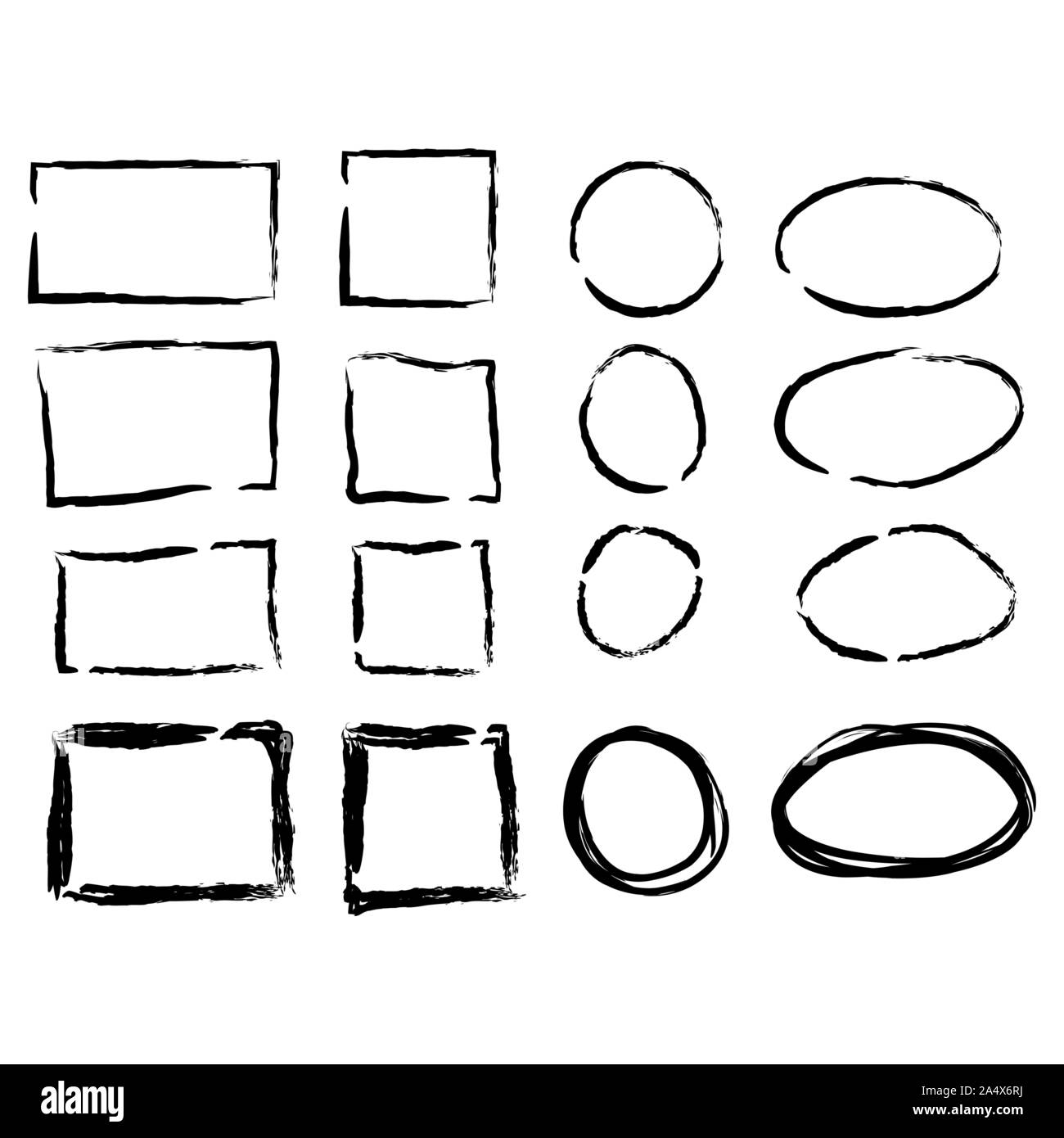 Frames in doodle style. Set of Square, rectangle, circle, oval ...