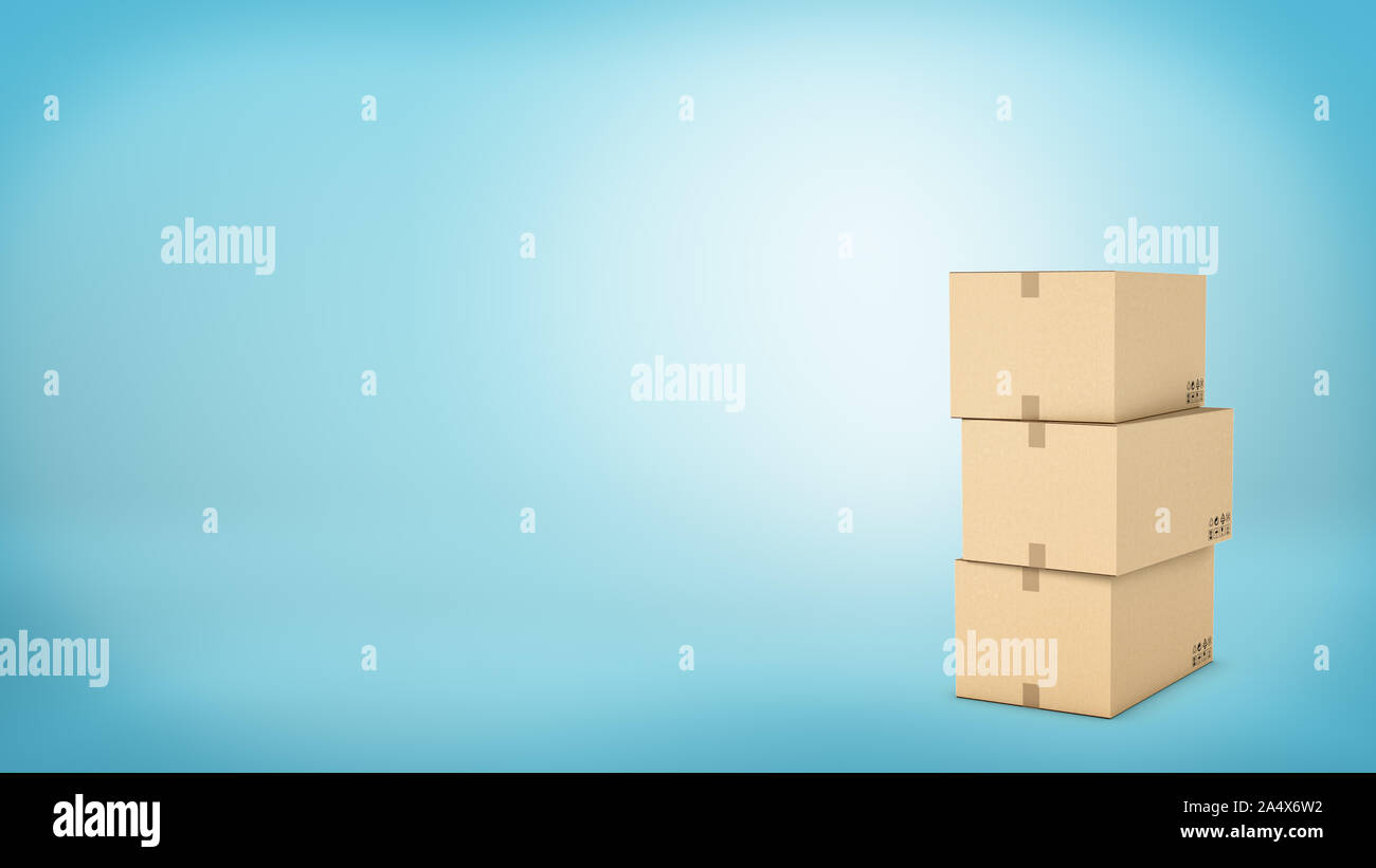 Rendering of three light beige cardboard mail box, on the blue ...