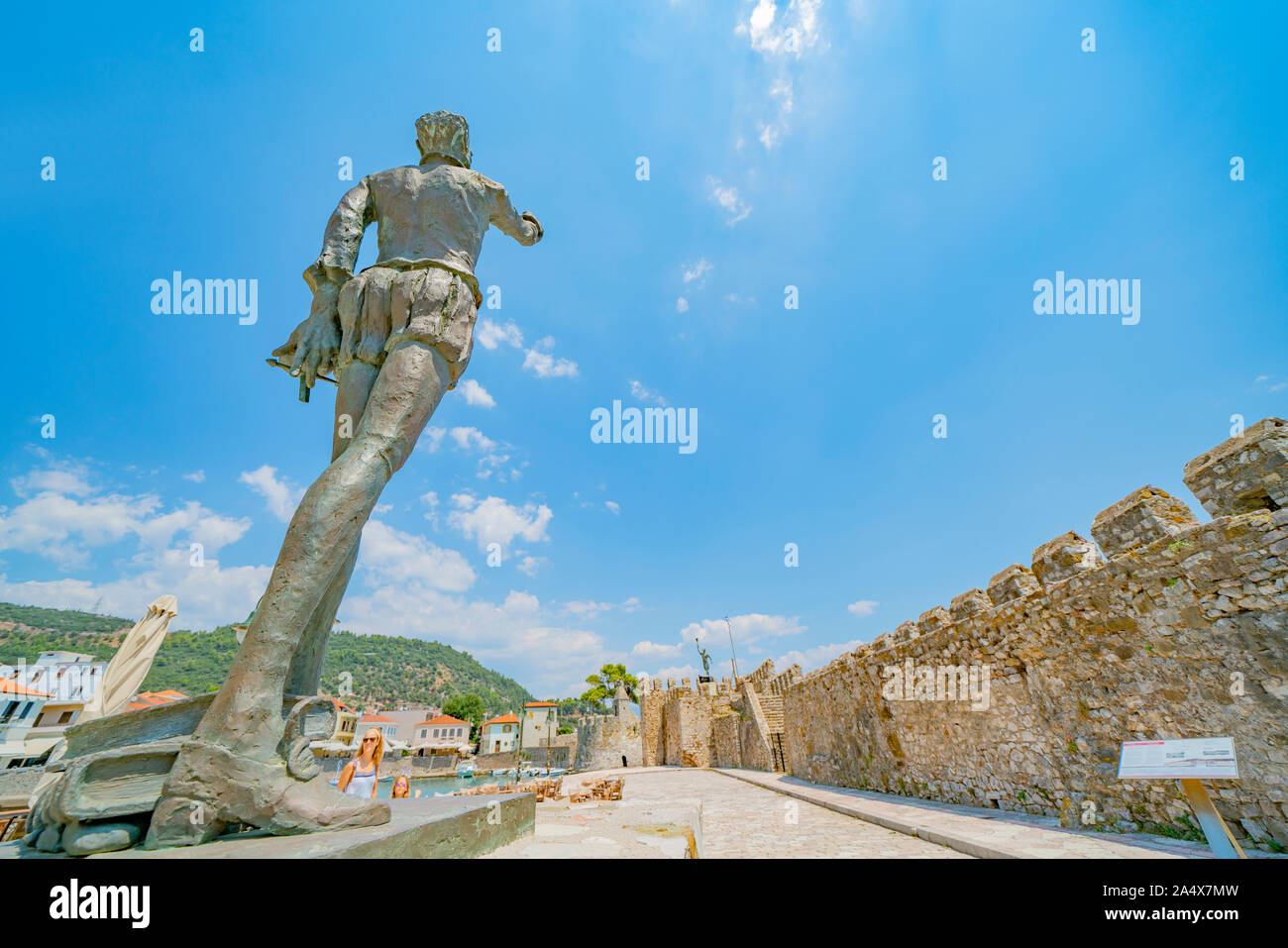Nafpaktos, Greece - July 22 2019; inside medieval harbor fortifications ...