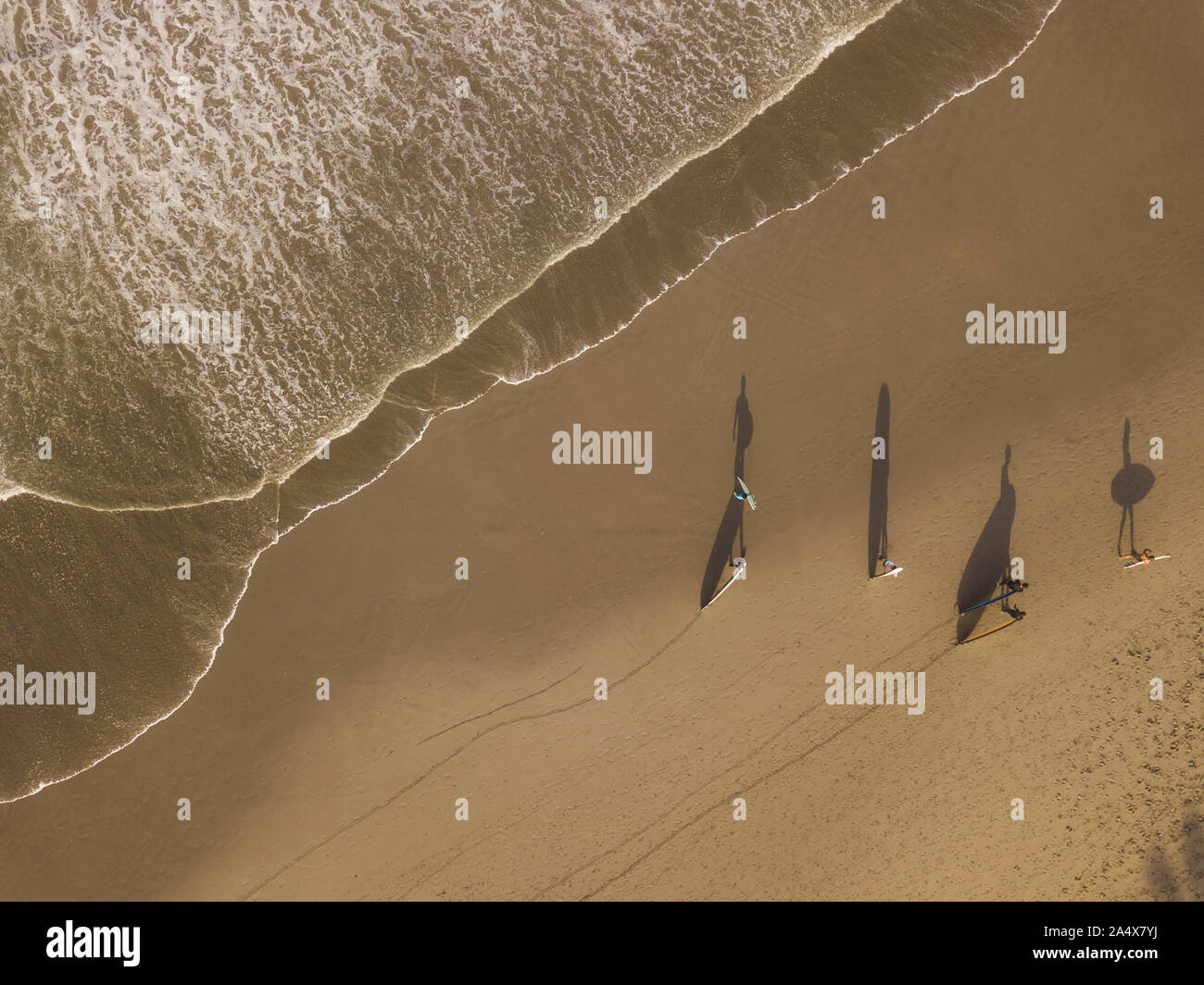 Aerial view of surfers at the beach Stock Photo - Alamy