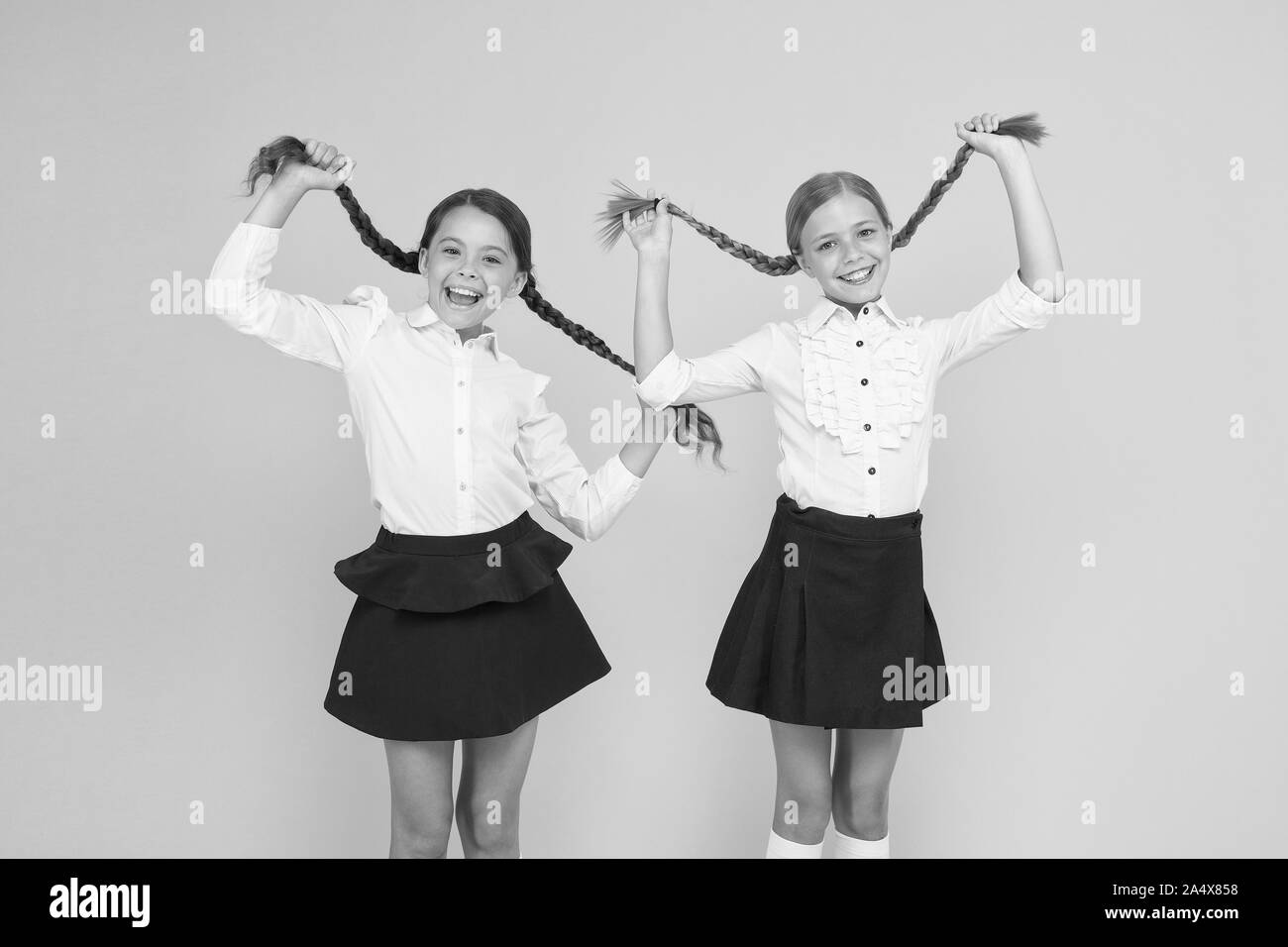 Schoolgirls formal style perfect school uniform. Happy childhood ...
