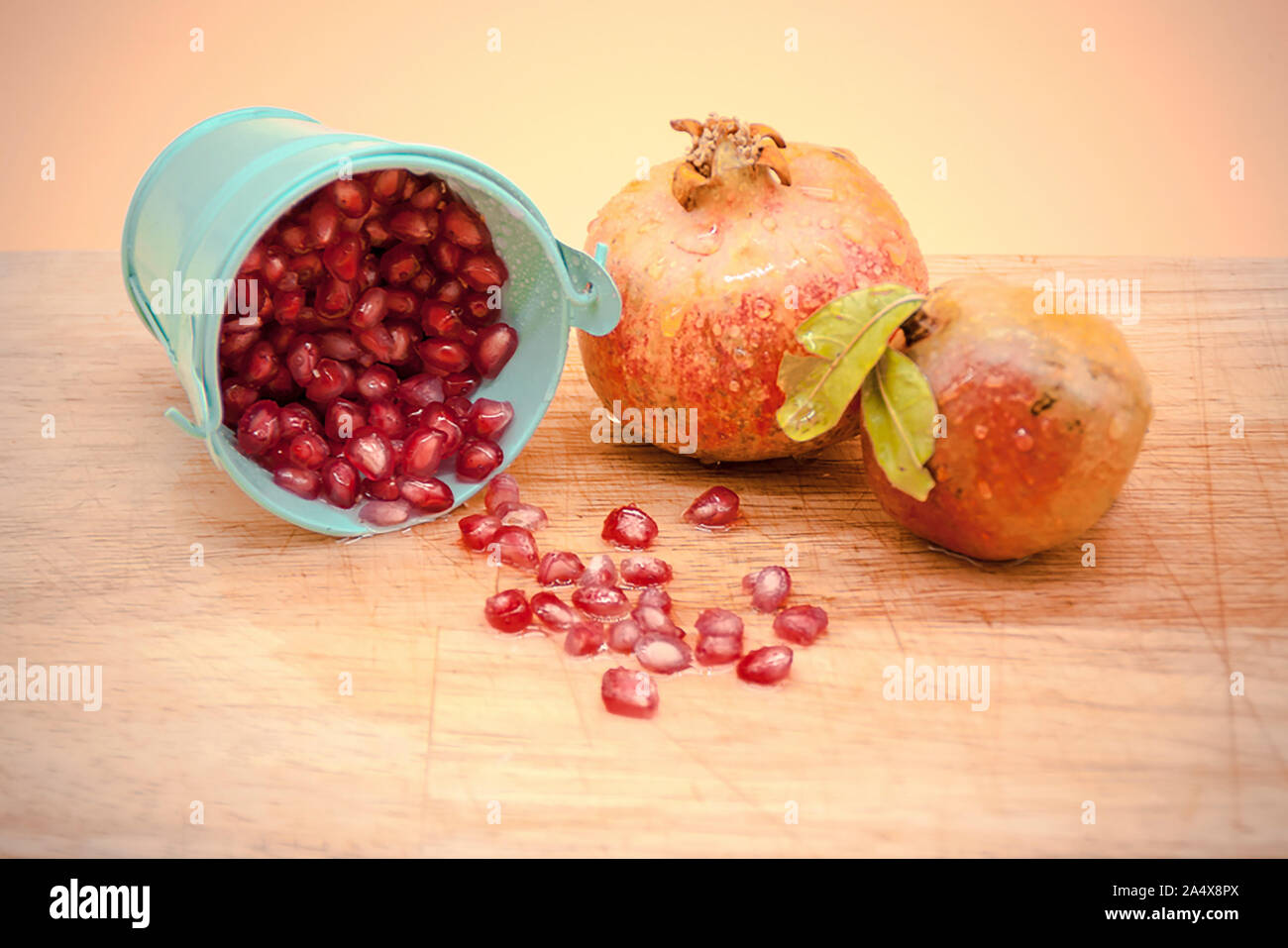 macro photography of granda fruit composition split in half with its f ...
