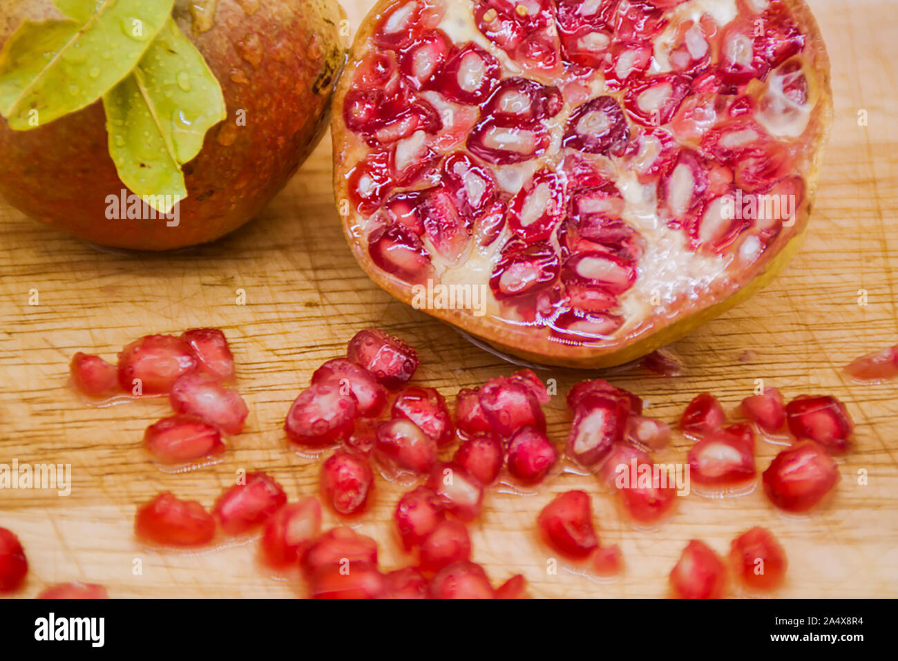 macro photography decomposition of granda fruit split in half with its ...