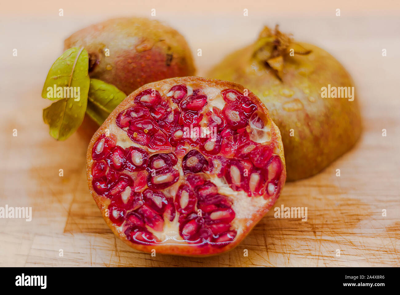 macro photography of granda fruit composition split in half with its f ...