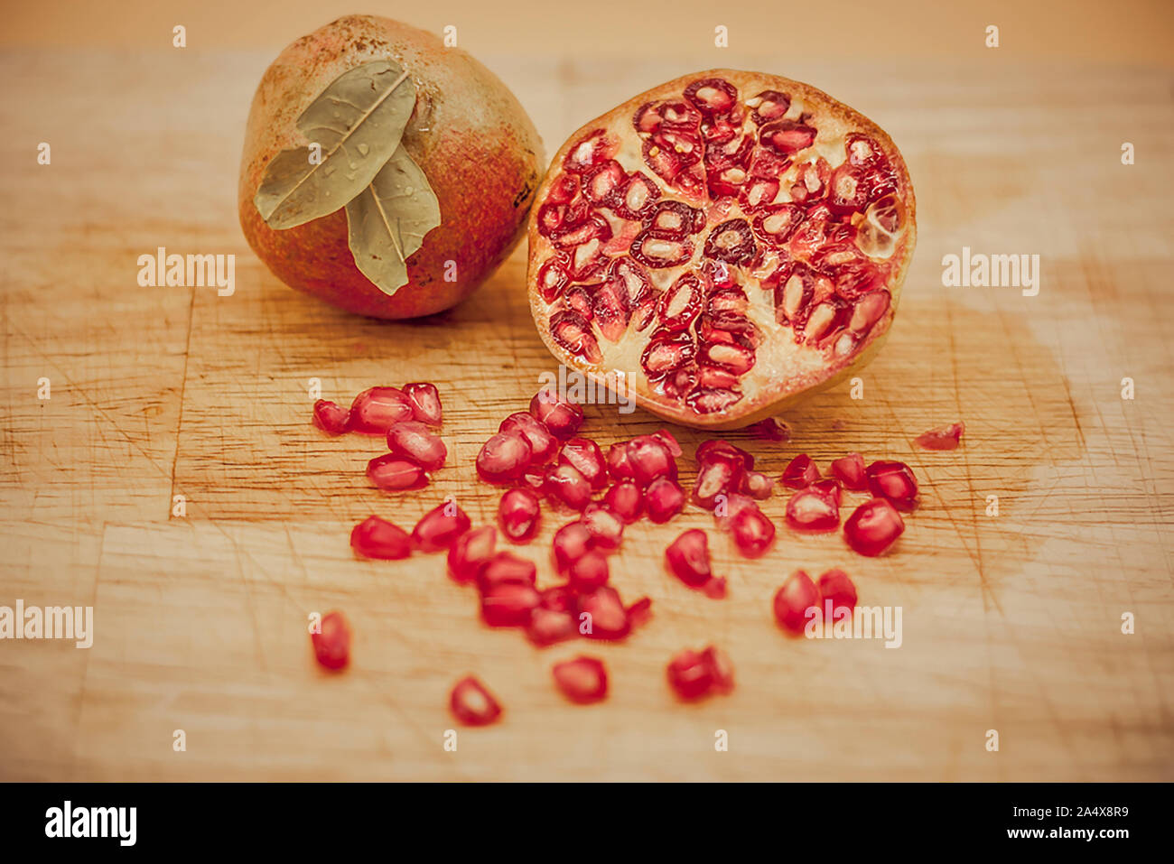 macro photography decomposition of granda fruit split in half with its ...