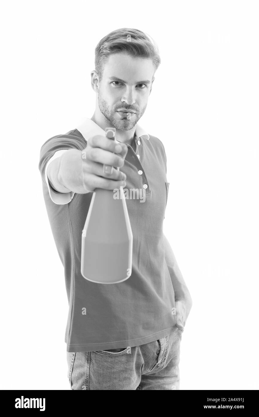 Refresh right now. Man hold mist sprayer like weapon aiming you. On his ...