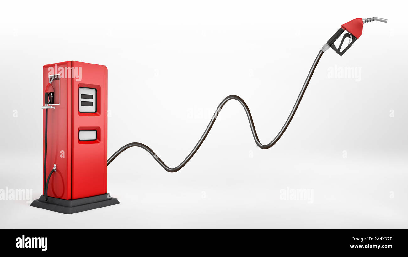 3d rendering of a bright red fuel pump in side view on white background ...