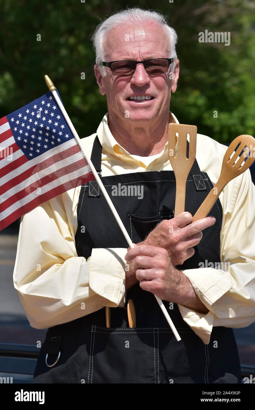 Male Cook With Usa Flag Stock Photo - Alamy