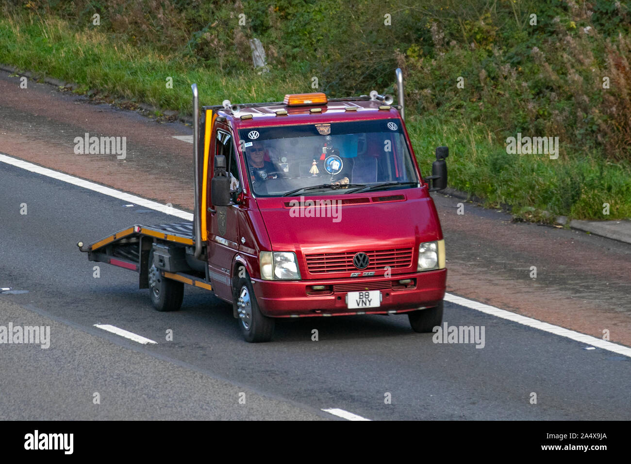 1998 90s nineties red Volkswagen Lt35 MWB Vw modified car carrier on th ...