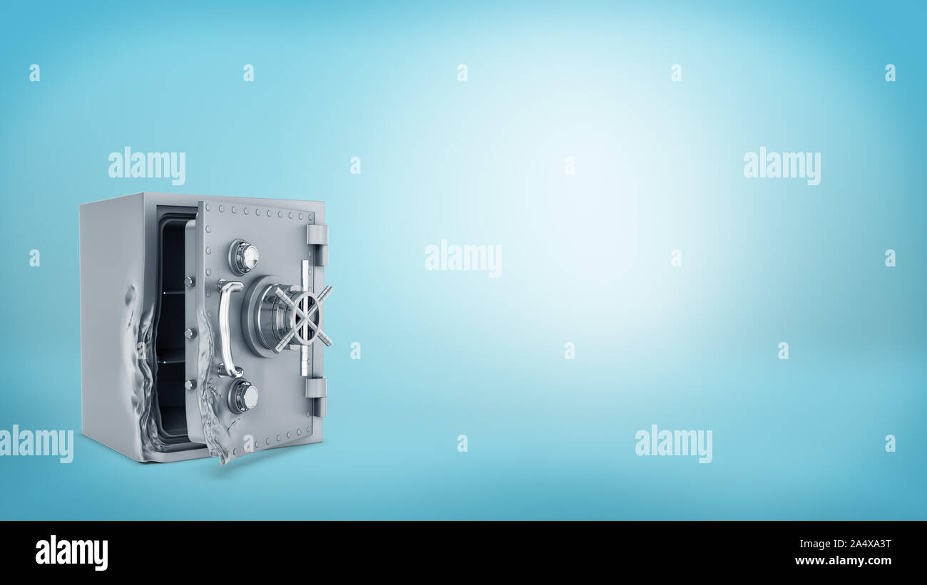 3d rendering of a vintage steel safe box with a rotary handle stands ...