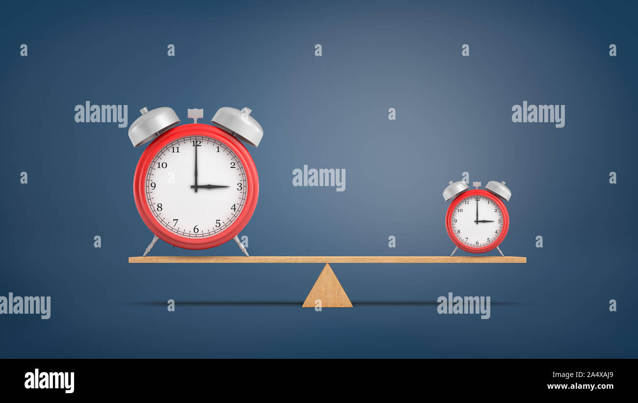 3d rendering of two almost identical red alarm clocks in large and ...