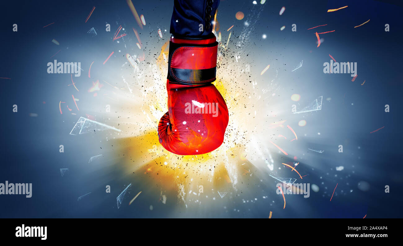 Hand hits strongly and makes fire beam around Stock Photo - Alamy