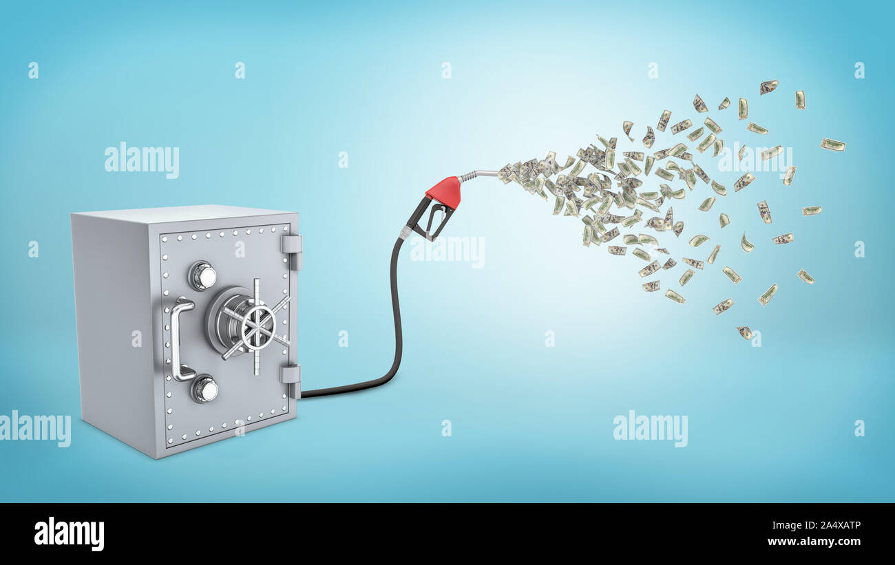 3d rendering of a retro safe box connected to a petrol pump that lets ...