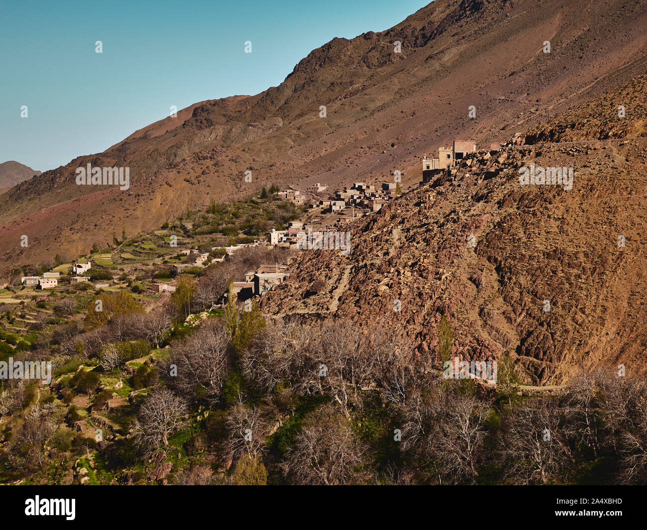 View of High Atlas mountain village Tacheddirt near Imlil in Morocco ...