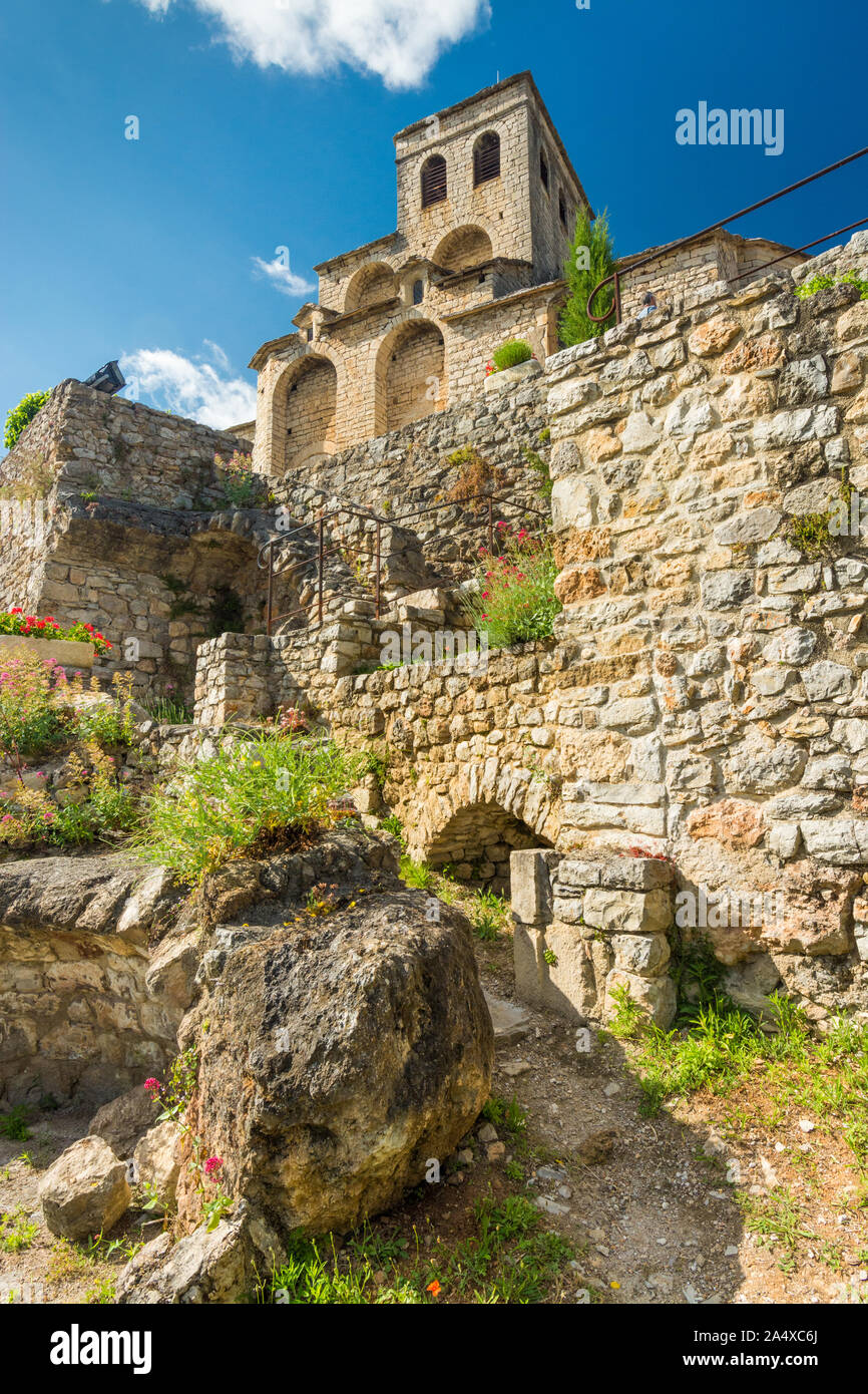 The beautiful Romanesque church of the small village of Liaucous in ...