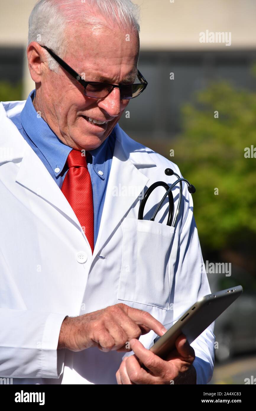 Happy Handsome Senior Male Medical Professional Wearing Lab Coat At ...