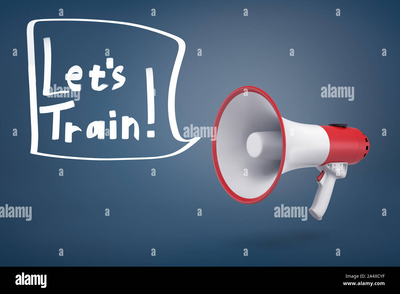 3d rendering of a white and red megaphone near a speech bubble with ...