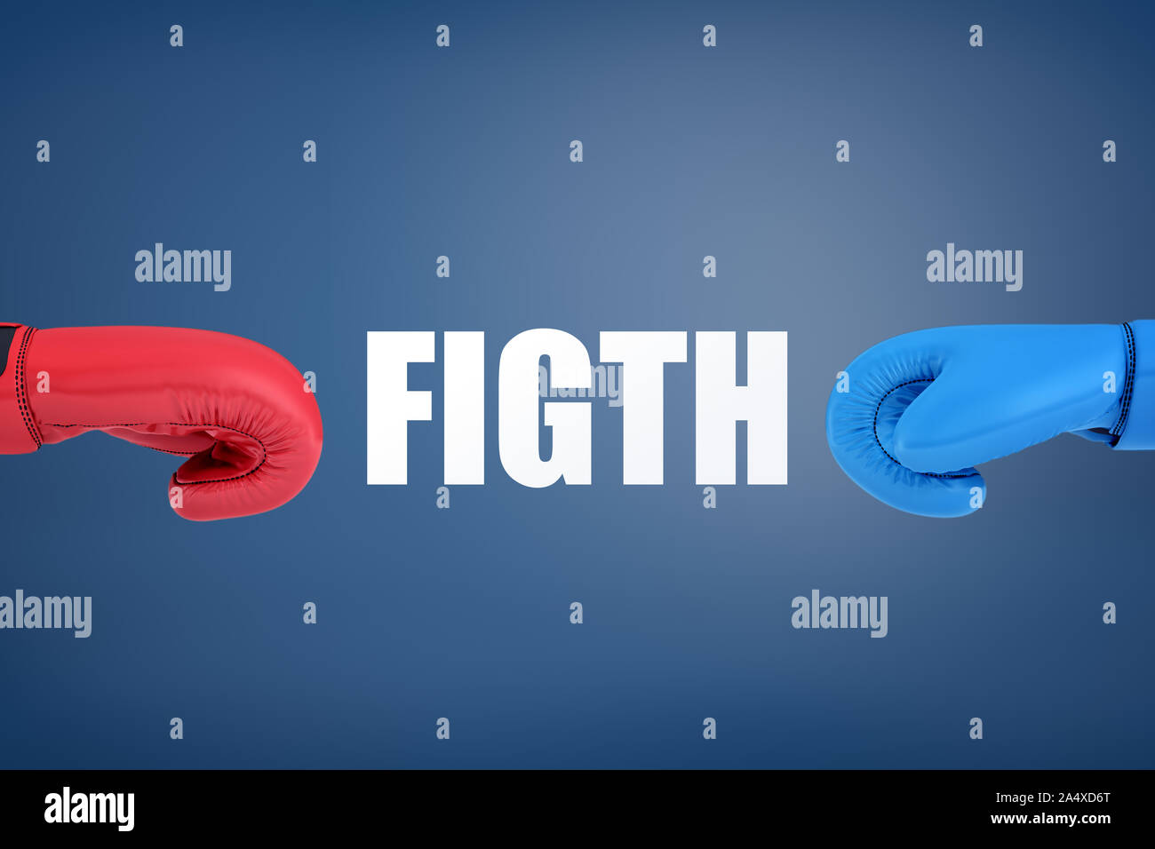 3d rendering of a large white word Fight stands between two boxing ...
