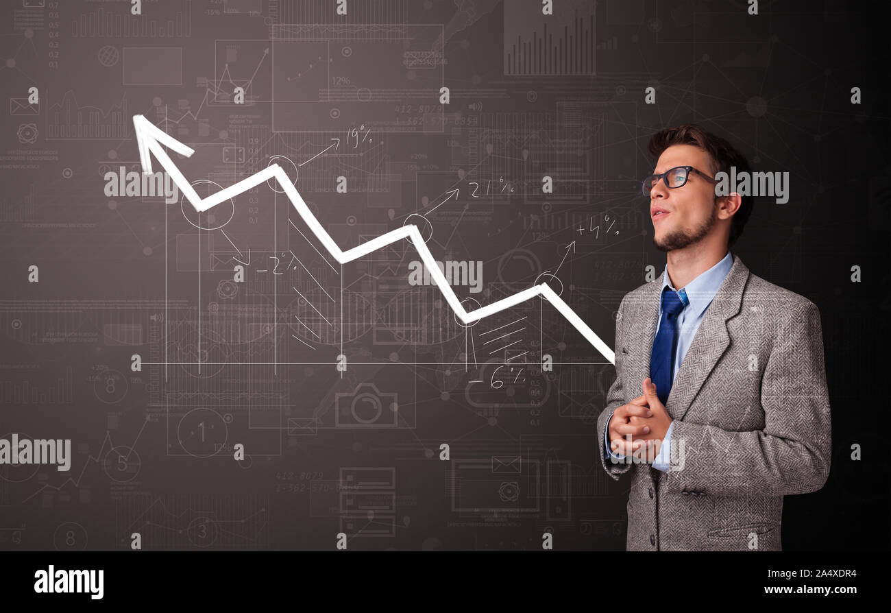 Young person standing with increasing graph concept Stock Photo - Alamy