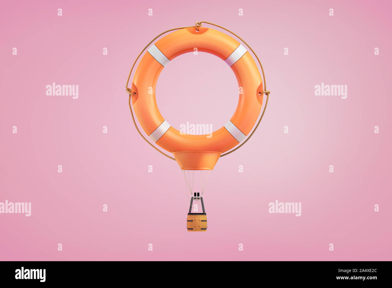 3d rendering of a large orange life buoy flying like a hot air balloon ...