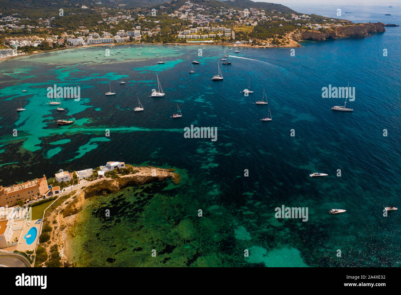 Aerial view of city and bay with yachts Stock Photo - Alamy